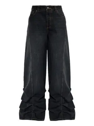 AVAVAV Ruffled Wide-leg Jeans - Black