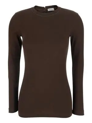 Brunello Cucinelli Embellished Ribbed Long Sleeve Jumper - Brown