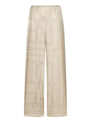 TOTEME Monogram-print Silk Wide-leg Trousers - Nude