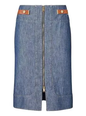 Fendi Fendi Zip Detailed Denim Midi Skirt Blue