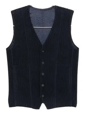 Issey Miyake Pleated V-neck Vest - Black