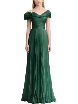 GEMY MAALOUF Floral Embellished Pleated Dress - Green