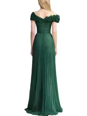 GEMY MAALOUF Floral Embellished Pleated Dress - Green