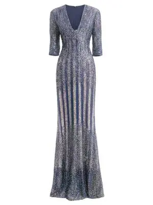 GEMY MAALOUF Sequin Embellished Striped Gown - Blue