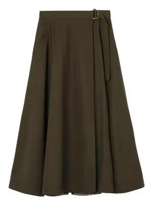 Burberry Wool Twill Midi Skirt With Buckle Belt - Bright Caper