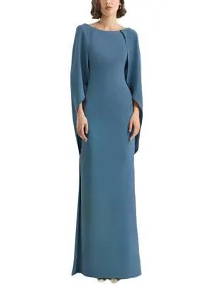 GEMY MAALOUF Sapphire Crepe Dress With Cape Sleeves - Blue
