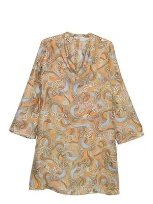 Malìparmi Abstract Print Silk V-neck Dress - Orange