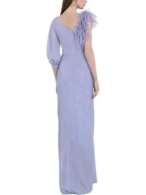 GEMY MAALOUF Feather-trim Asymmetrical Dress - Blue