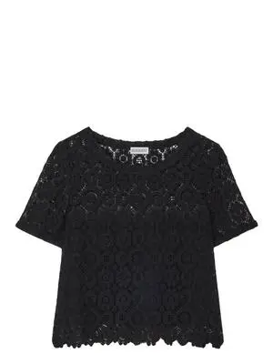 Burberry Floral Lace Short Sleeve Blouse - Black