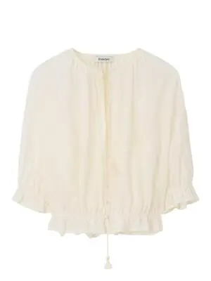 Rodebjer Plissé Blouse With Tassel Detail - Cream