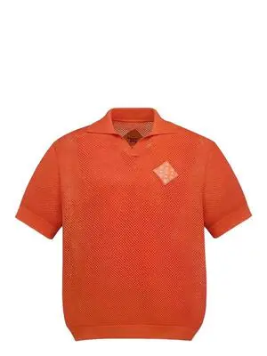 Mcm Logo-patch Open-knit Polo Shirt - Orange