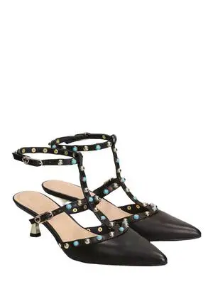 GOLD & ROUGE Glossy Stud-embellished Pumps - Black
