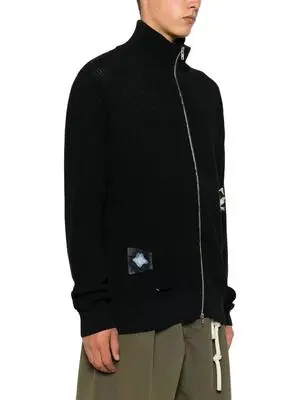 SONG FOR THE MUTE Floral Patch Zip-up Cardigan - Black