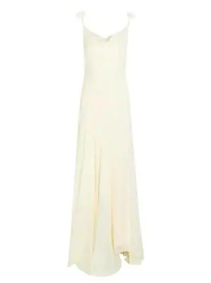DE LA VALI Dia Lace-trimmed Floral-appliqué Maxi Dress - Neutrals