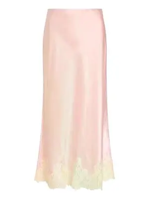 REFORMATION Carolina Lace-trim Satin Midi Skirt - Pink