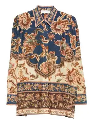Zimmermann Aster Floral-print Silk Shirt - Brown
