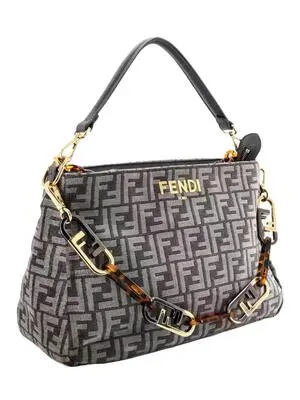 Fendi O'lock Zip Shoulder Bag Zucca Chenille Hobo Bag - Grey