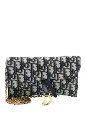Dior Saddle Chain Wallet Oblique Canvas Crossbody Bag - Blue