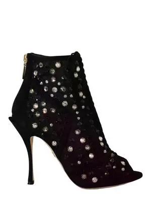Dolce & Gabbana Embellished Peep-toe Ankle Boots - Black