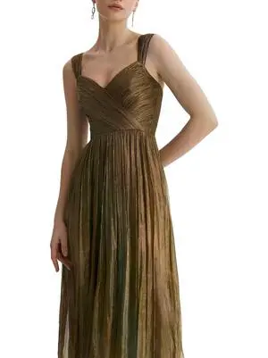 FRAMBOISE Maldon Plissé Lace-up Midi Dress - Brown