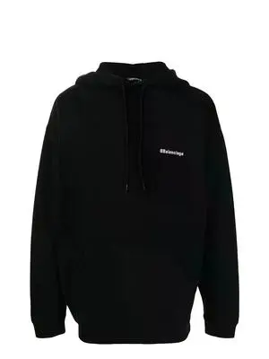 Balenciaga Oversize Logo Embroidered Hoodie - Black