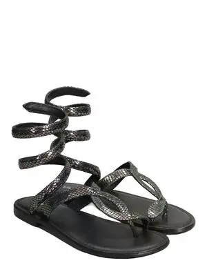 FUSION Snake-effect Wrap-around Sandals - Black