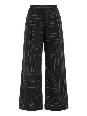 MEIMEIJ Contrast Stitch Wide-leg Trousers - Black