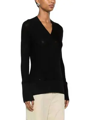 JOSEPH Ribbed Knit V-neck Top - Black