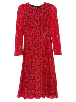 Dolce & Gabbana Dark Floral-lace Midi Dress - Red
