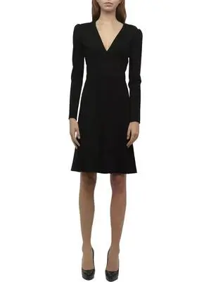 Alexander McQueen Long Sleeved V-neck Dress - Black