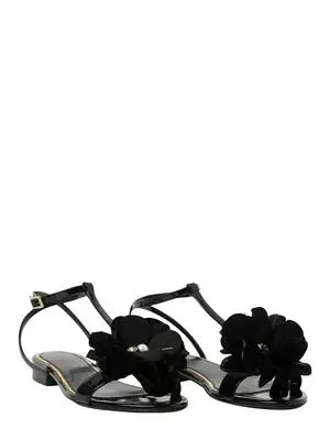 LANVIN Floral-embellished T-bar Sandals - Black