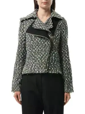 LANVIN Asymmetrical Zip Tweed Jacket - Black