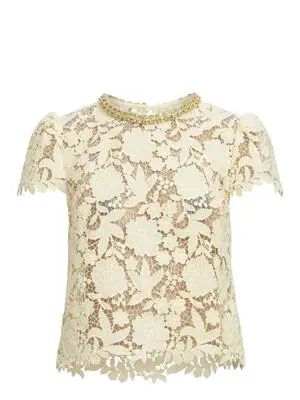 SELF-PORTRAIT Lace Top With Embellished Collar - Multicolor