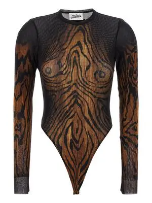 JEAN PAUL GAULTIER Jean Paul Gaultier "The Wood" Print Mesh Bodysuit Multicolor