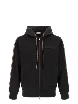 Moncler Cotton Hoodie With Tricolor Trim - Black