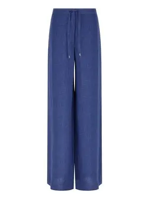 Max Mara Wide Leg Linen Trousers - Blue