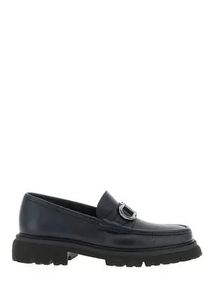 FERRAGAMO Cocoon" Hammered Leather Loafers With Gancini Detail - Blue