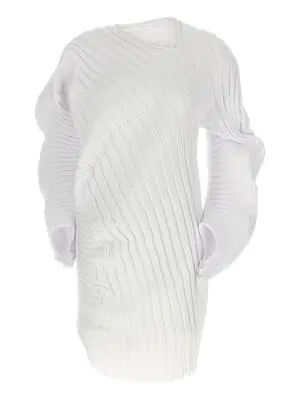 Issey Miyake Ribbed Knit Boat Neck Long Sleeve Top - White