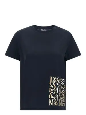 Max Mara Mmedile' Metallic Print Cotton T-shirt - Blue