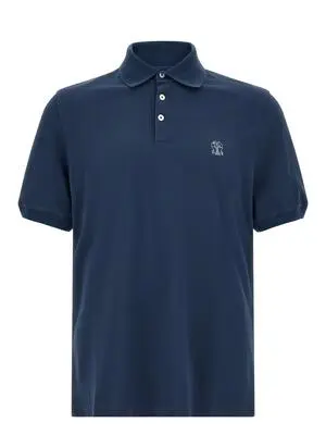 Brunello Cucinelli Logo Piqué Polo Shirt - Blue