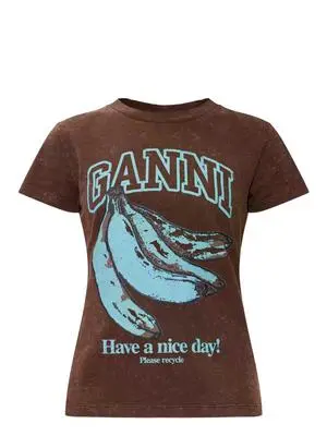 GANNI Graphic Print T-shirt - Brown