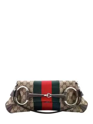 Gucci Horsebit Nm Web Chain Clutch Gg Canvas Shoulder Bag - Brown
