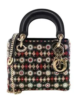 Dior Lady Chain Bag Embroidered Calfskin Mini Satchel - Black