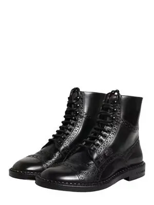 Dolce & Gabbana Leather Brogue Detail Lace-up Boots - Black