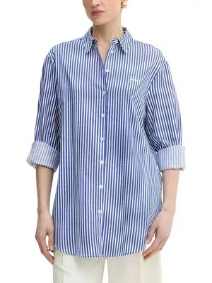 Guess Striped Logo Embroidered Shirt - Blue