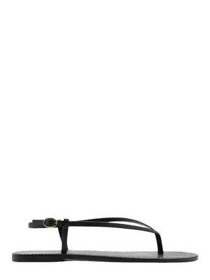 Mango Leather Flat Sandals With Square Toe - Black