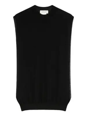 Sportmax Sleeveless Wool-silk Top With Ribbed Details - Black