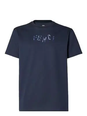 Fendi Logo Embroidered Crewneck T-shirt - Blue