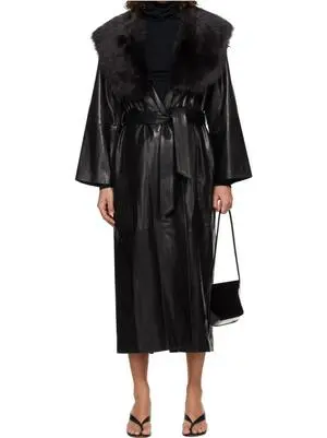 Nour Hammour Leather Coat With Detachable Fur Trim - Black