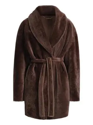 Nour Hammour Long-sleeved Coat With Shawl Collar And Waist Tie - Black